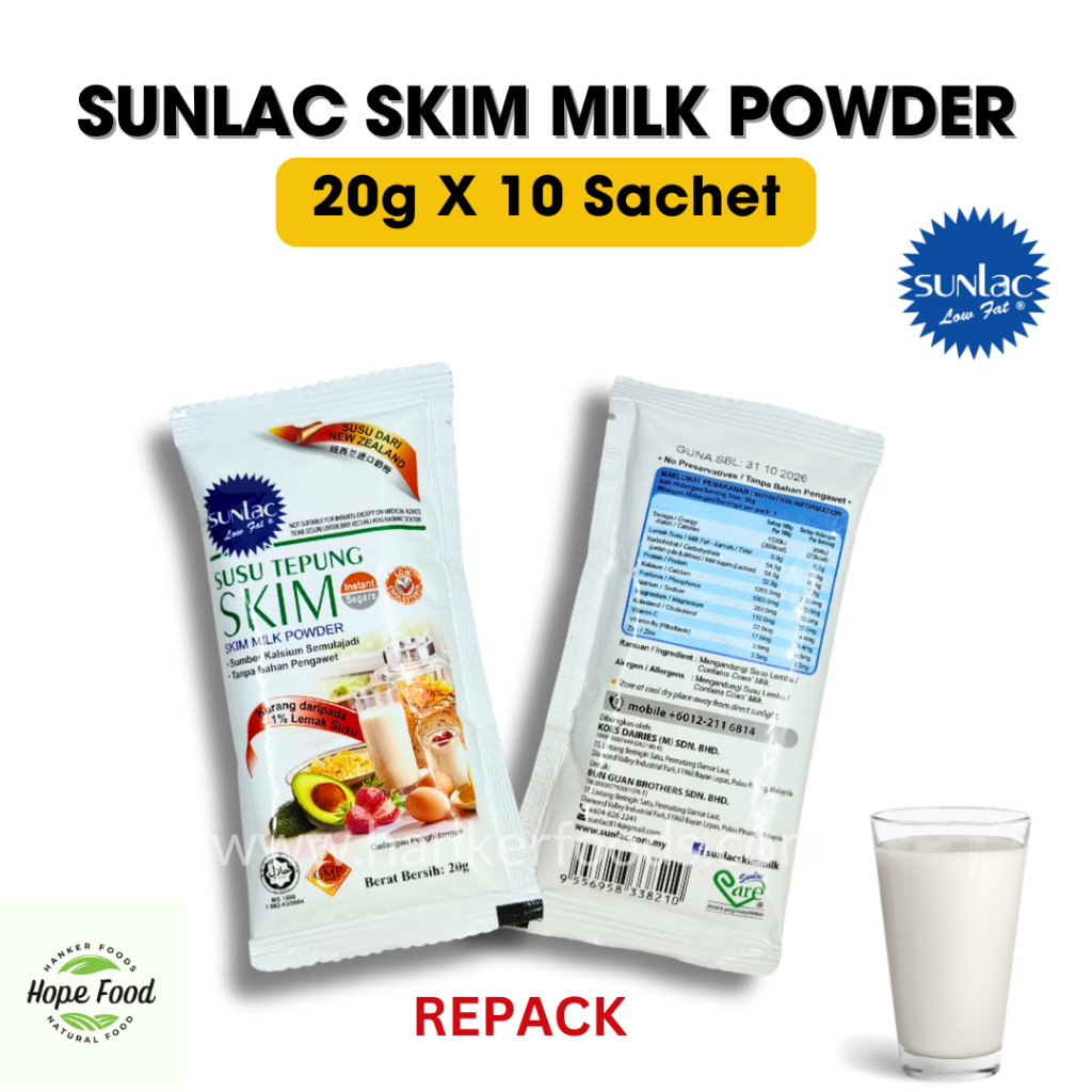 SUNLAC Skim Milk Powder Sachet 脱脂奶粉 20g x 10'S | Shopee Singapore