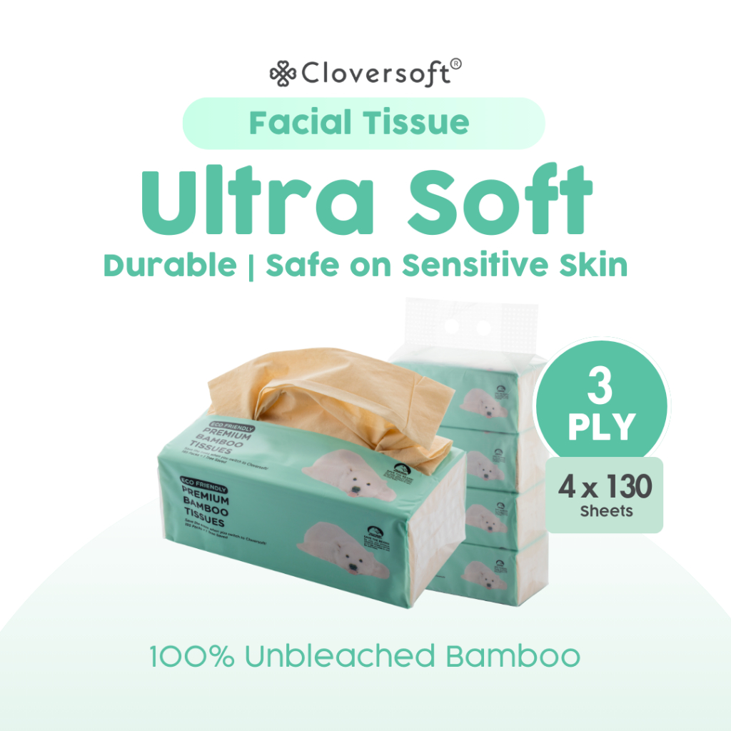 Cloversoft Plant-Based Unbleached Bamboo Facial Tissues 3 Ply 4x130 ...