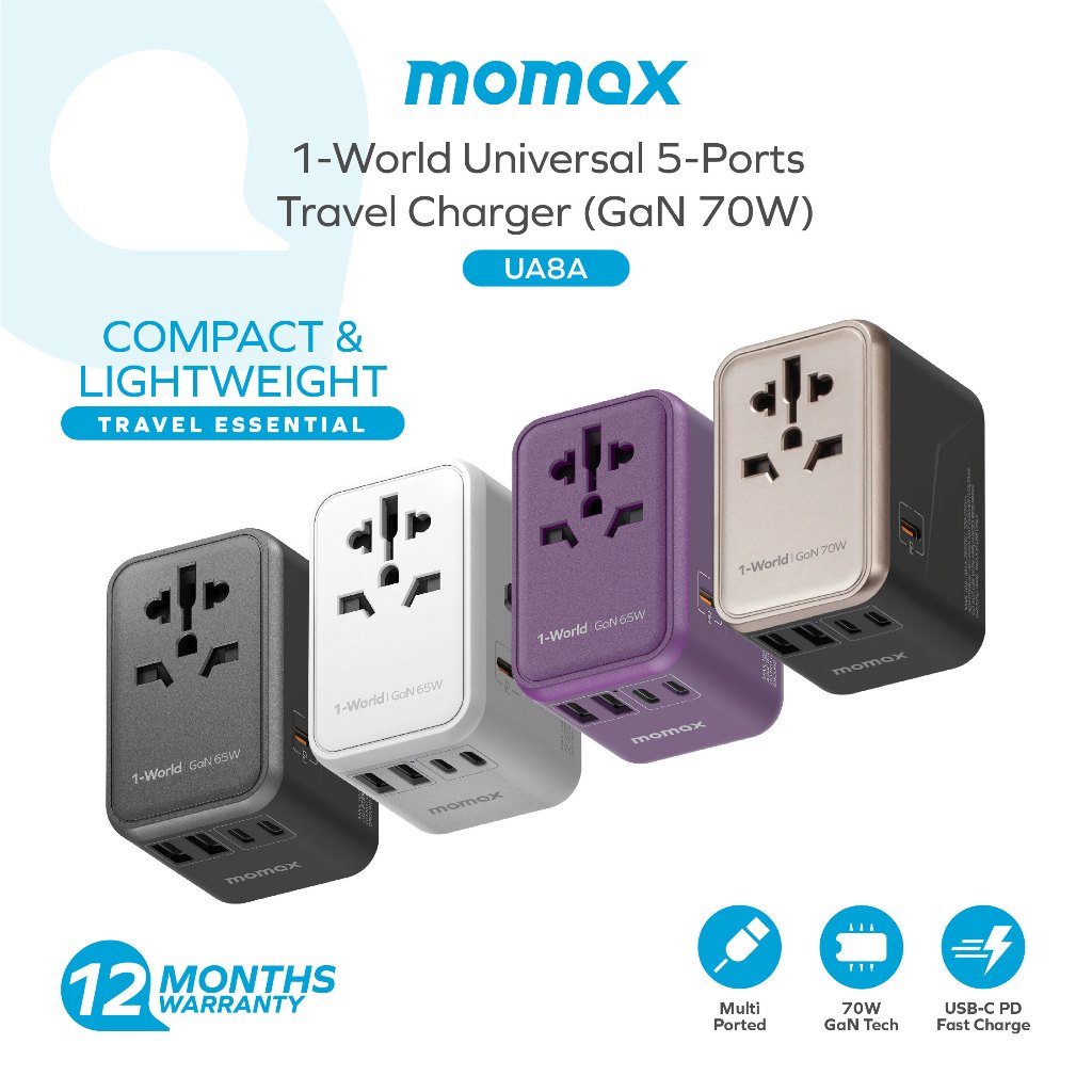 Momax UA8A 1-World 70W GaN 5 Ports + AC Travel Adaptor | Shopee Singapore