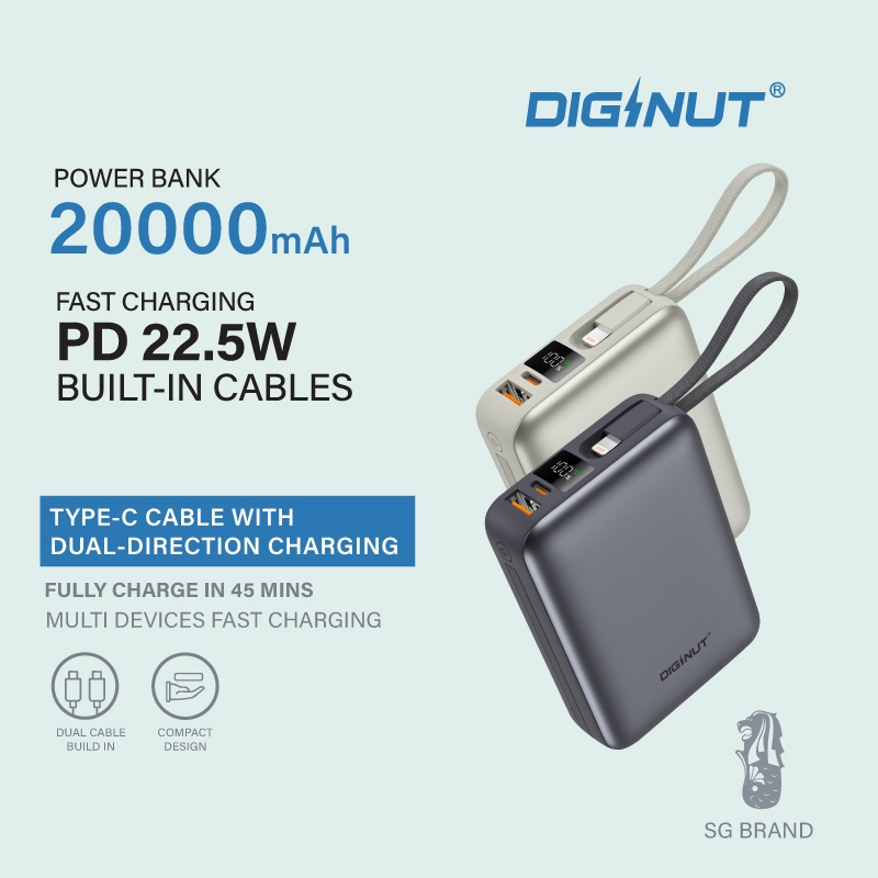 Diginut P-52 Nano Plus Powerbank (Silver Titanium) - 20000mAh, PD20W ...