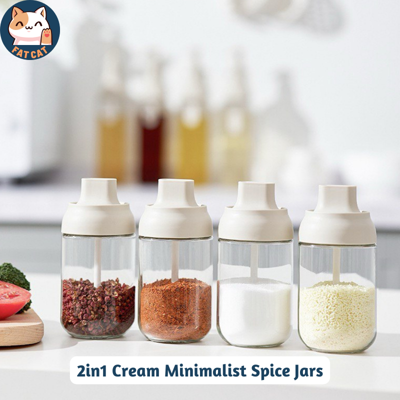 [SG Stock] 2in1 Cream Minimalist Spice Jars Kitchen Glass Bottle with ...