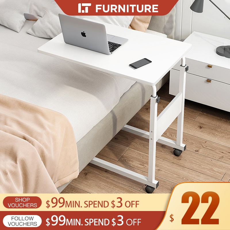 Movable Study Desk With Wheels Adjustable Table Modern Bedside Lifting ...