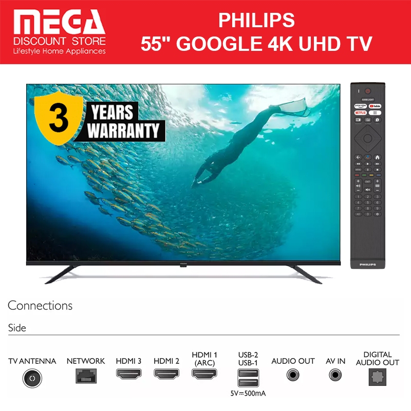 PHILIPS 55PUT7129 55" 4K UHD GOOGLE LED TV | Shopee Singapore