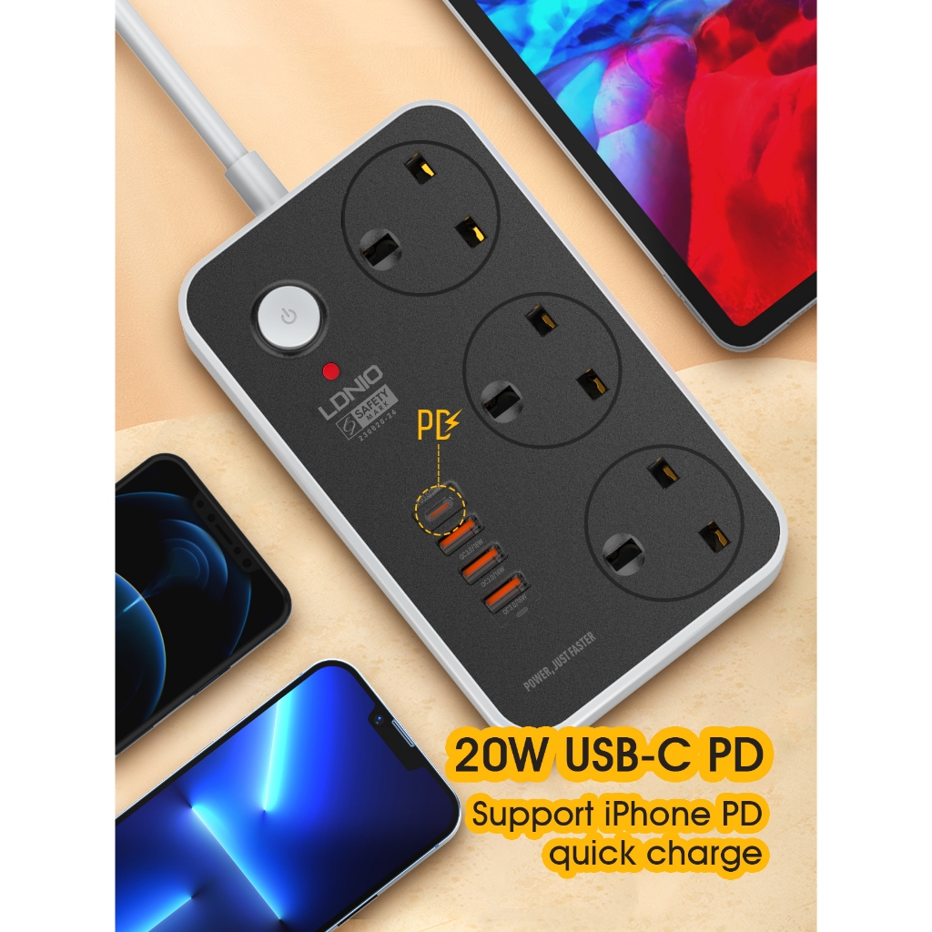 🔌 LDNIO Power Socket | 3 UK Plug + 6 USB / 3 USB + Type-C | Fast ...