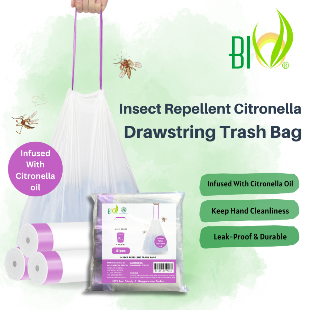 BIO Biodegradable Citronella-Infused Drawstring Plastic Trash Bags ...