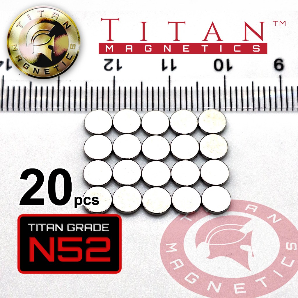 Grade N52 Disc Neodymium Magnets 5mm dia x 1mm 20pcs Strong Craft ...