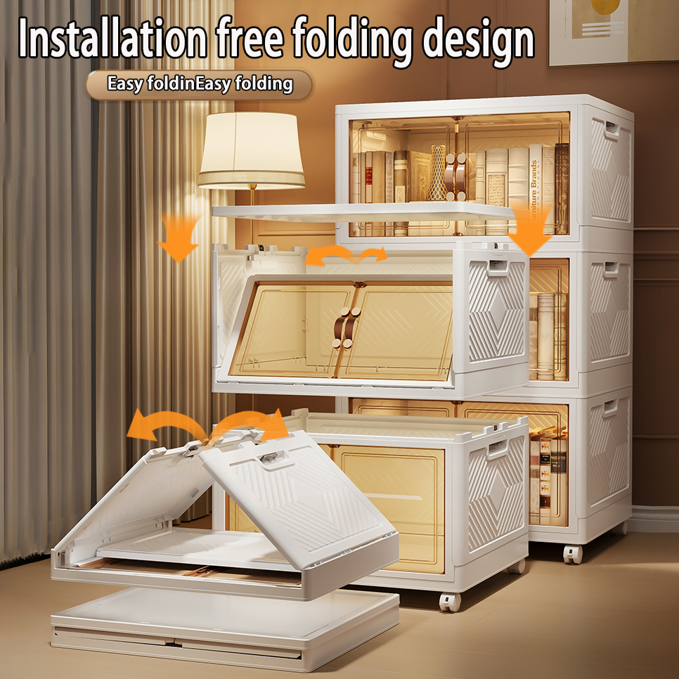 Folding Storage Box Cabinet Wardrobe Transparent Double Door Foldable ...