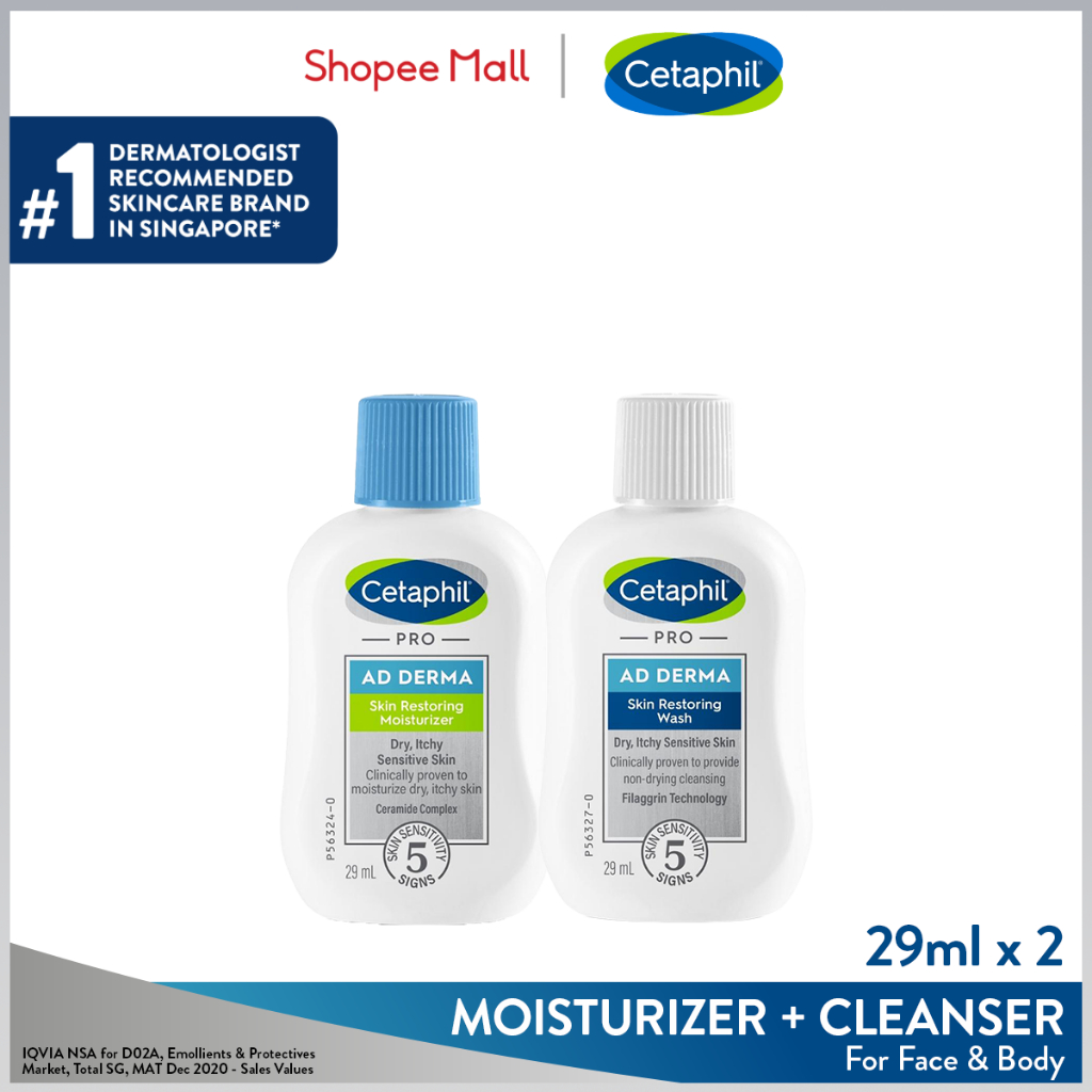 CETAPHIL PRO AD Derma Wash & Moisturizer 29ml Kit, For Eczema Prone ...