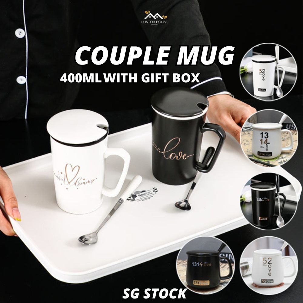 {SG} 400ml Coffee Couple Mug Set with Gift Bag Couple Gift Ceramic ...