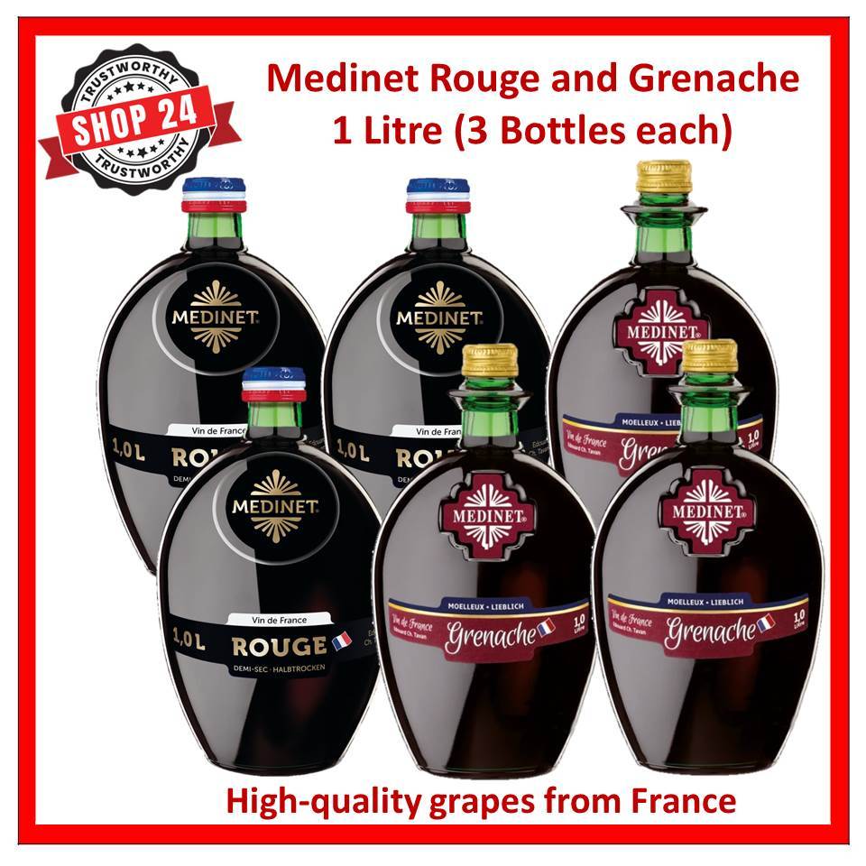 SHOP24 MEDINET ROUGE & GRENACHE 1 Litre Red Wine from France(3 Bottles ...