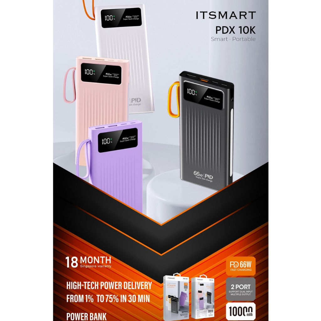 PDX-10K Power Bank PD+QC 66W ITSMART Brand 18 MONTH Singapore Warranty ...