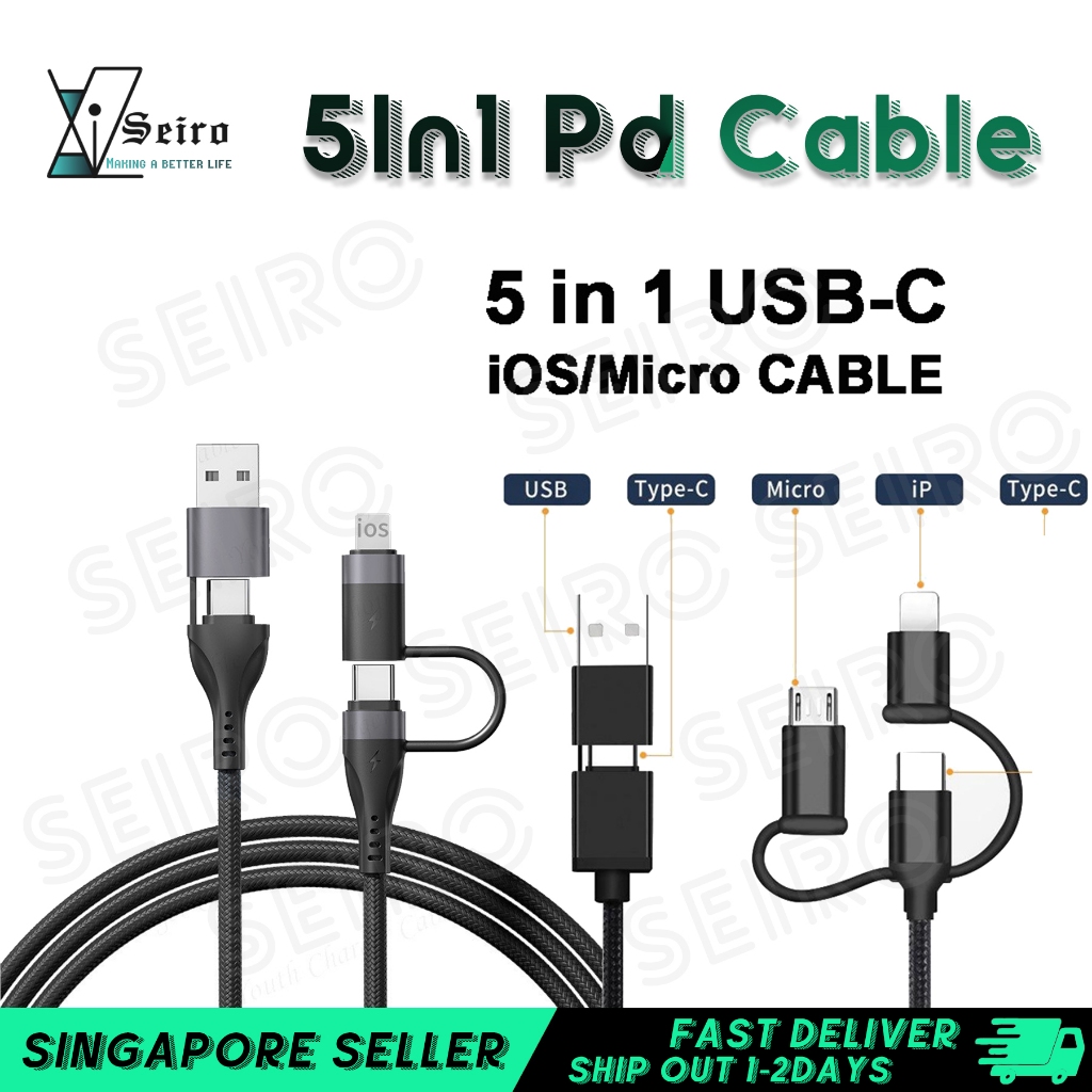 【SG】5In1 Pd Cable PD 60W Fast Charging 4-in-1 Multi-Port Cable | USB to ...
