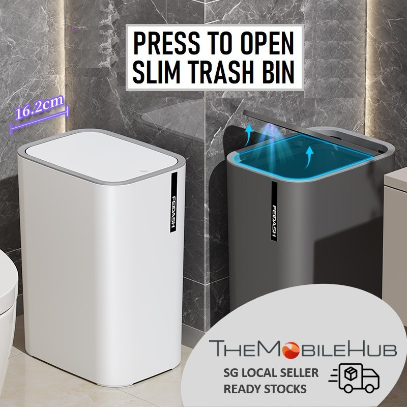 Minimalist Slim Trash Bin with Lid 8L 12L Press to Open Dustbin Rubbish ...