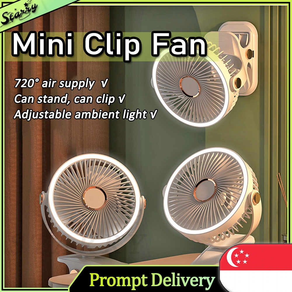SG 720° Spin Mini 5 Speed Clip Fan With LED Light Mini Fan Table Fan ...