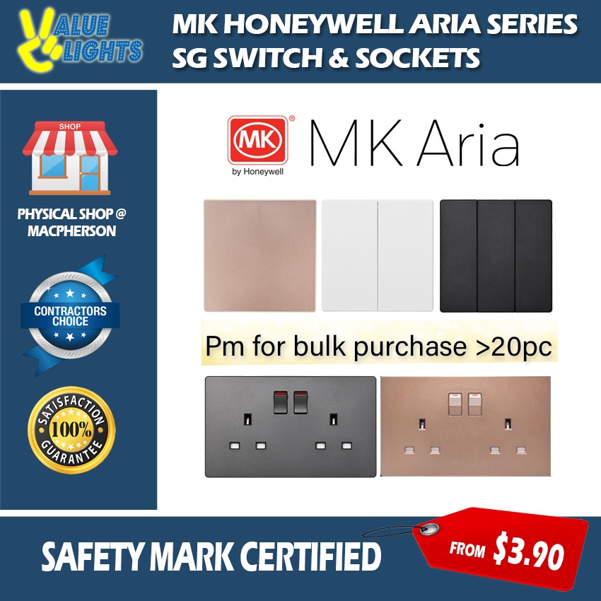 MK Honeywell Aria Switch Socket Singapore Safety Mark Approved White Grey Black Rose Gold ...