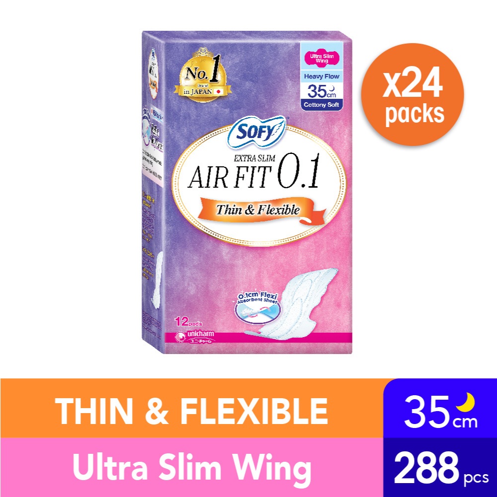SOFY Air Fit 0.1 Night Ultra Slim Wing 35cm 12s Sanitary Pads (24 packs ...