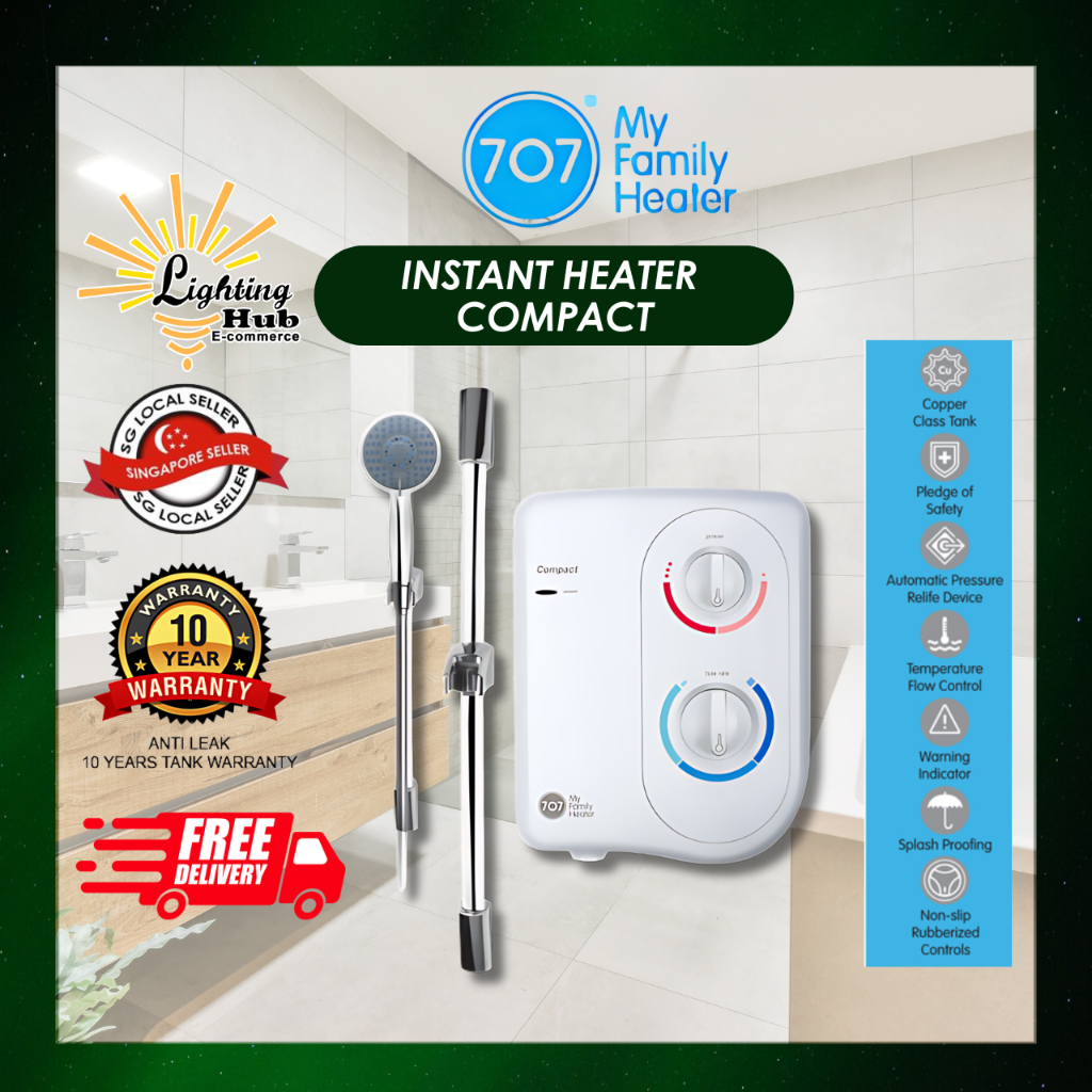 707 COMPACT Instant Water Heater/ Copper Tank/ 5-way Shower Head ...