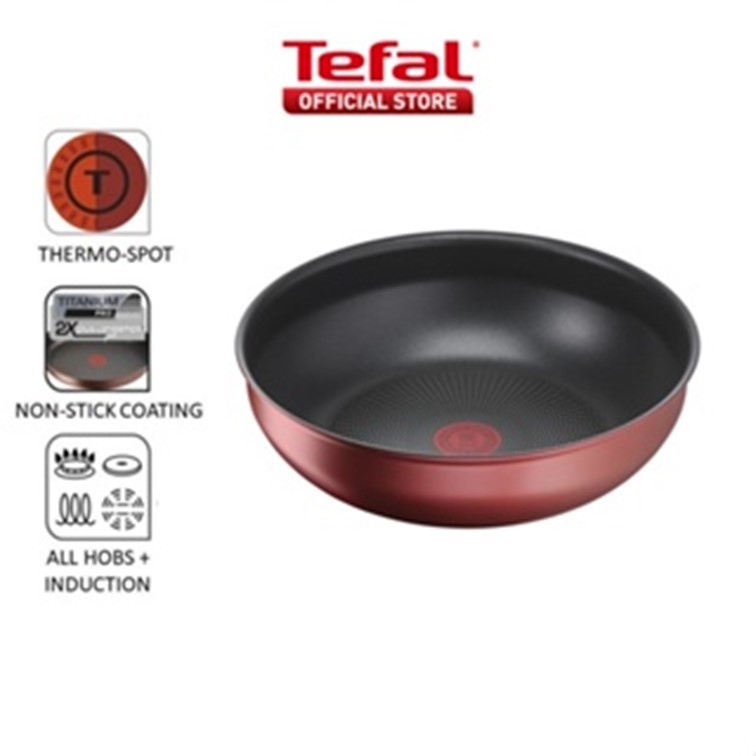 Tefal Ingenio Daily Chef Induction Frypan, Wok Pan, Cookware Set Red ...