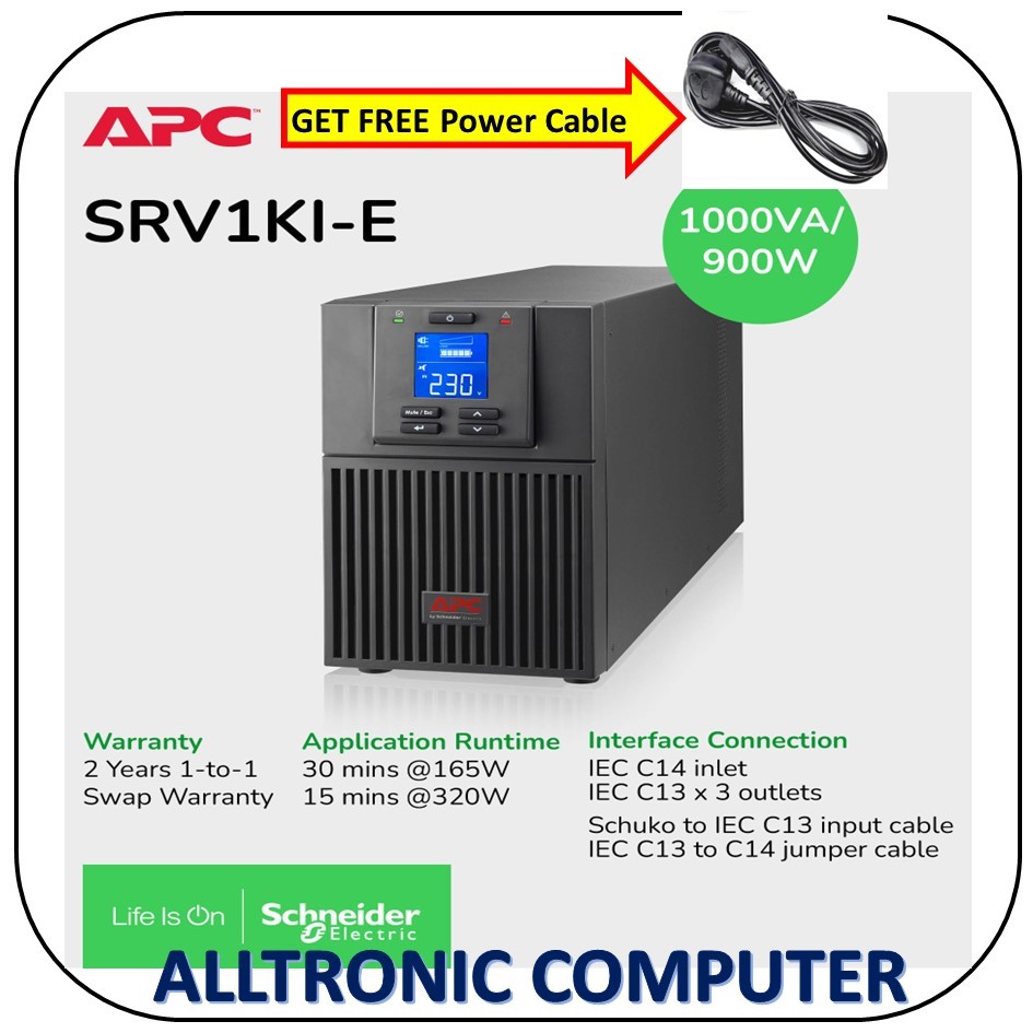 Get FREE PWR Cable]APC SRV1KI-E Easy UPS On-Line SRV 1000VA 900W 230V Tower,3x IEC C13 outlets ...