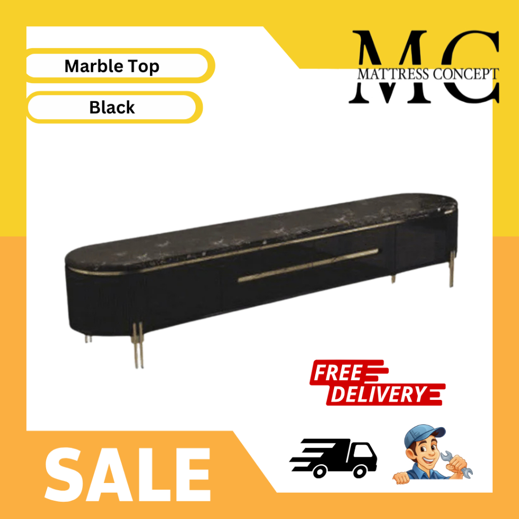🔥【LOCAL SELLER】🔥 Shaton TV Console with Marble Top in Black( free ...