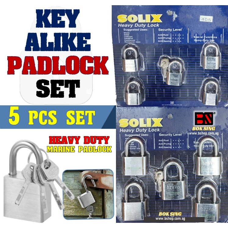 SANKI KEY ALIKE PADLOCK SET 5PCS SET- 40MM/50MM/60MM- SHORT SHANK (KEY ...