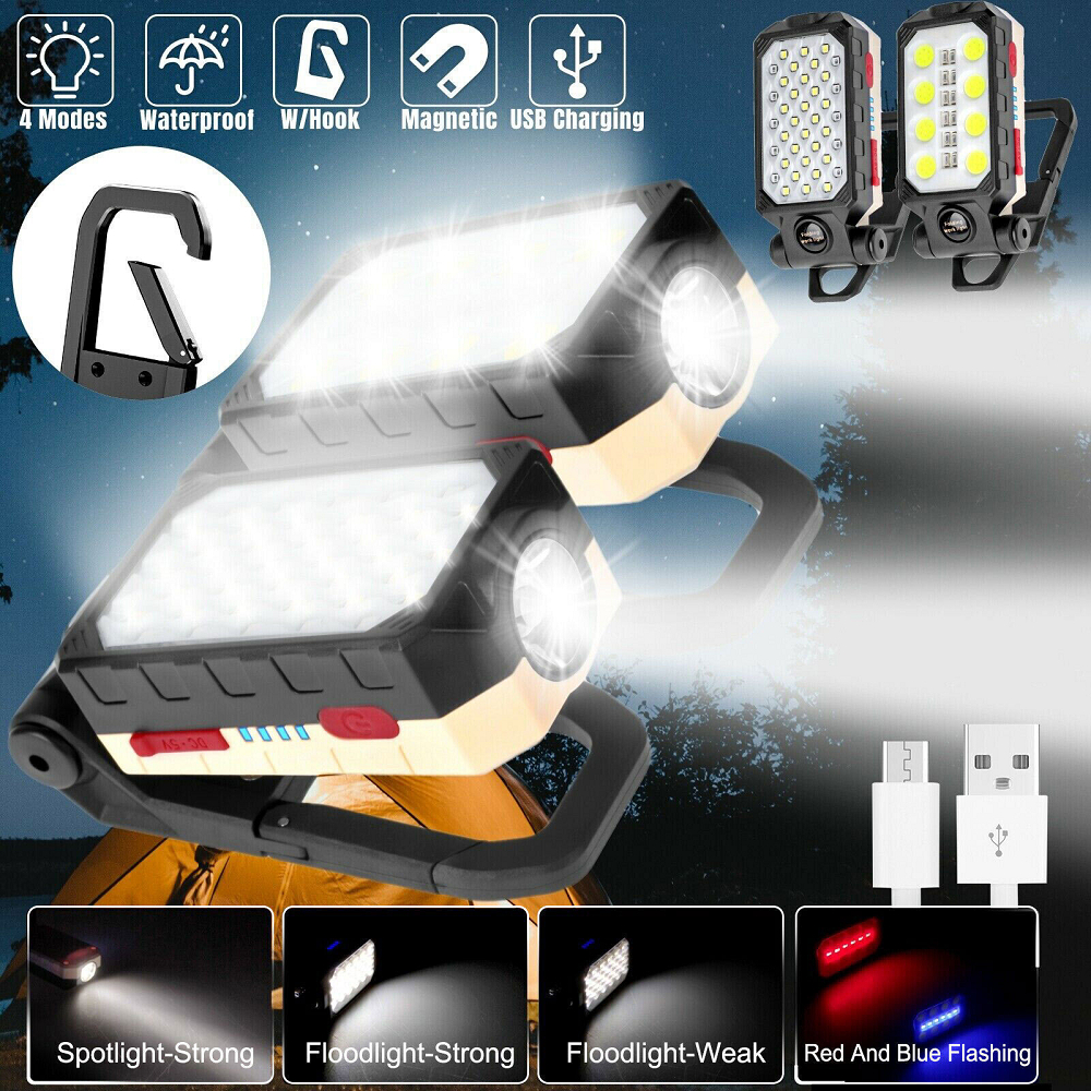 1900W USB Rechargeable Flashlight Magnetic+Hook COB LED Portable Work ...