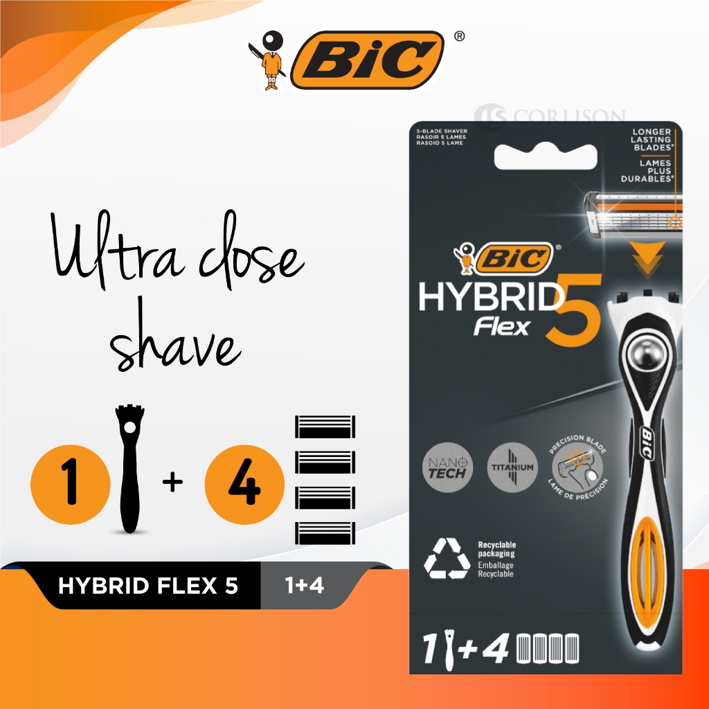 BIC Flex 5 Hybrid Shaver / Razor + 4 Shaver / Razor Cartridges | Shopee ...