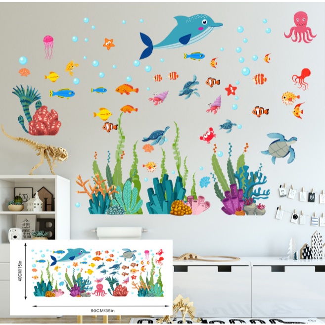 Underwater Ocean Wall Stickers - Cute Marine Life Decals for Kids' Room ...