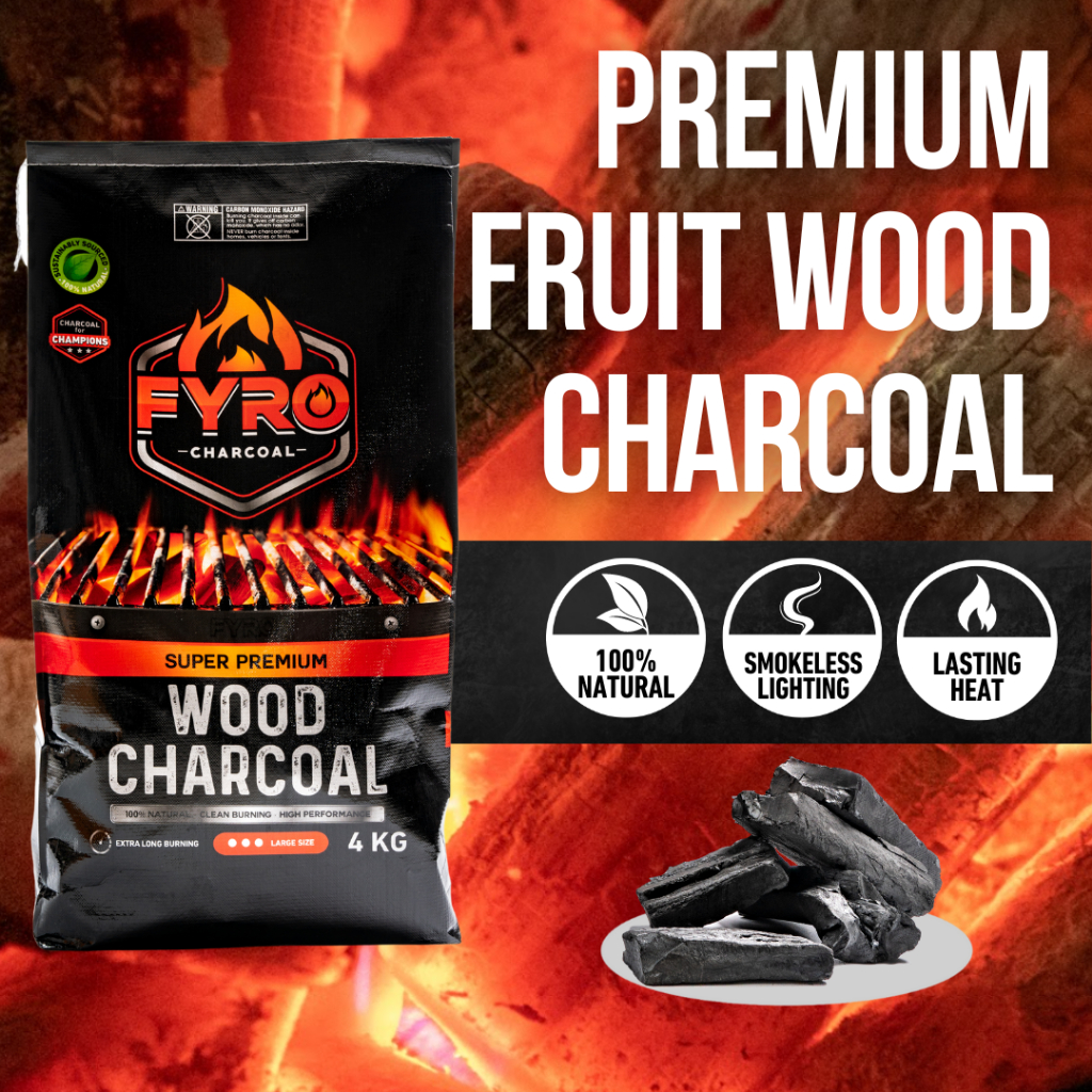 FYRO Premium Fruit Wood Lump Charcoal (4kg) | 100% Natural, Long Burn & High Heat BBQ Grills ...