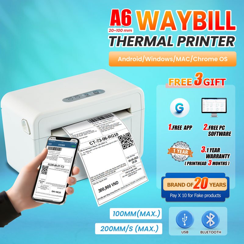 Thermal Printer Bluetooth Waybill Barcode Shipping Label Consignment ...