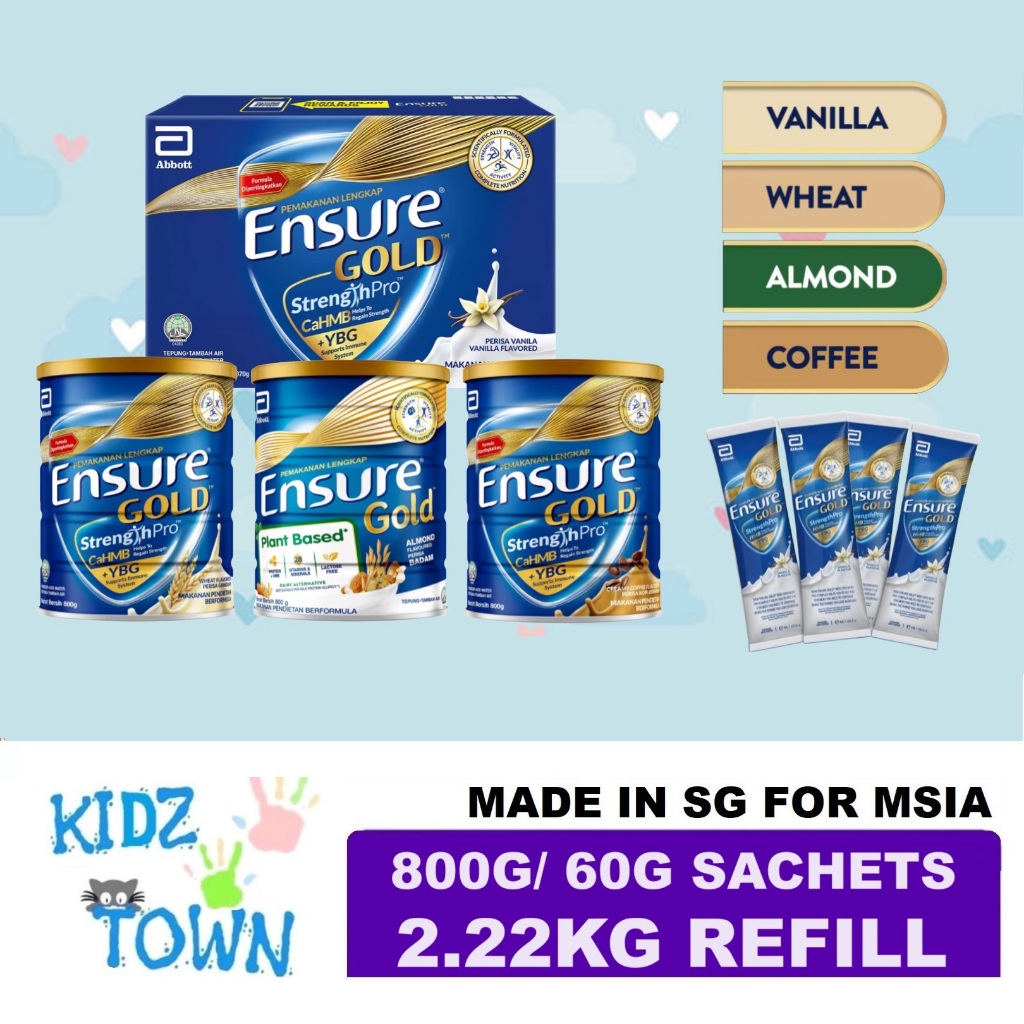 Ensure Gold 800g / 2.22kg Refill & 60g sachets - Vanilla/Wheat/Coffee/Almond | Shopee Singapore
