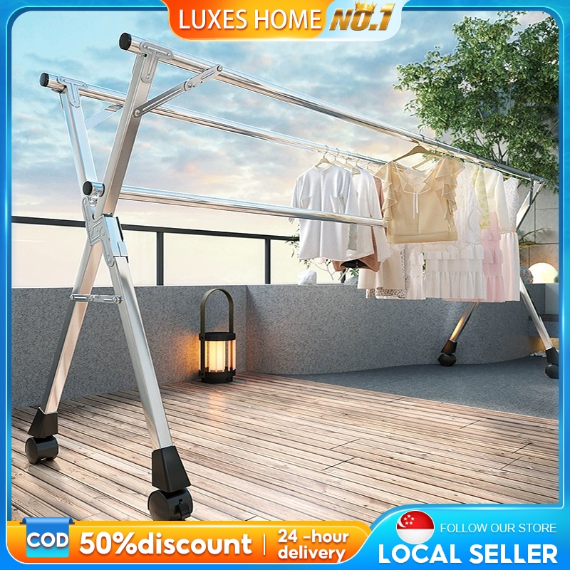 Luxes Clothes Drying Rack Foldable Clothes Hanger Rack 2/3 pole Stainless Steel Laundry Drying ...