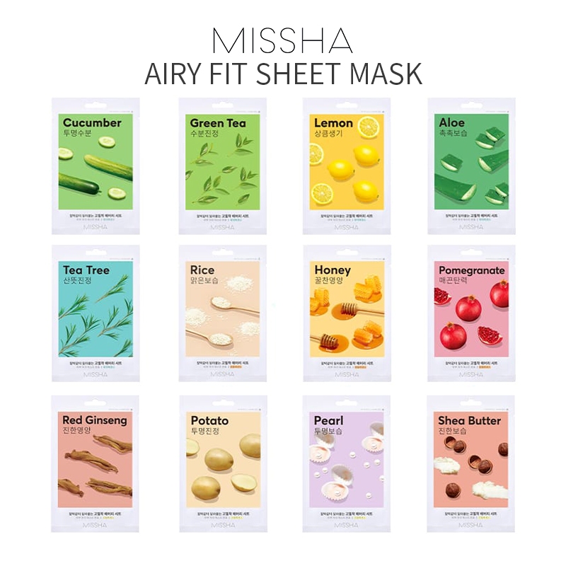 MISSHA AIRY FIT SHEET MASK 12 Types Latest Renewal | Moisture Whitening ...
