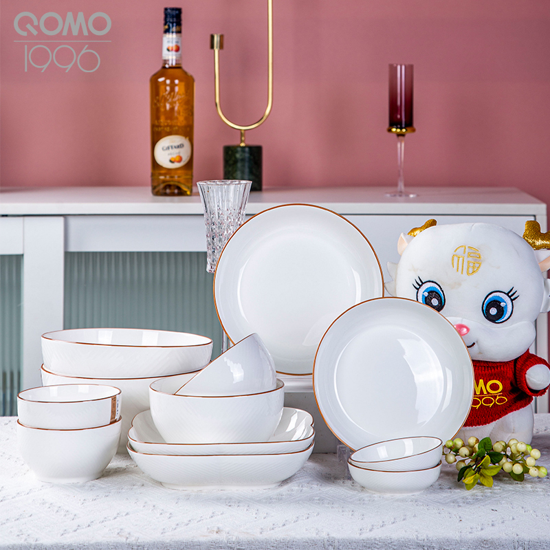 QOMO Modern Classical Ceramic Tableware Set Round Bowl&Plate for ...
