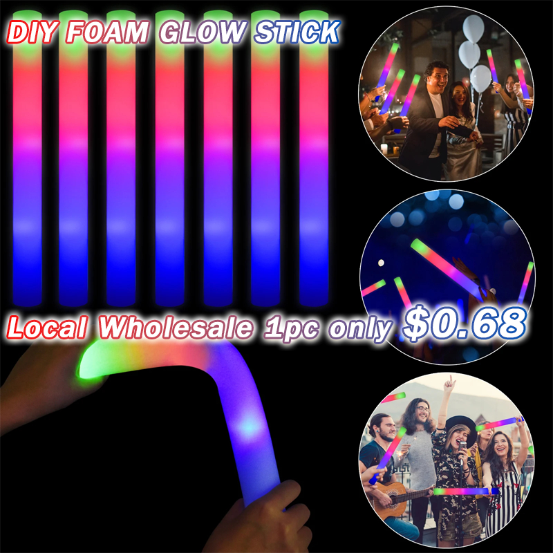 Glow Sticks Light-Up LED RGB Foam Glow Stick Cheer Batons Rally Rave ...