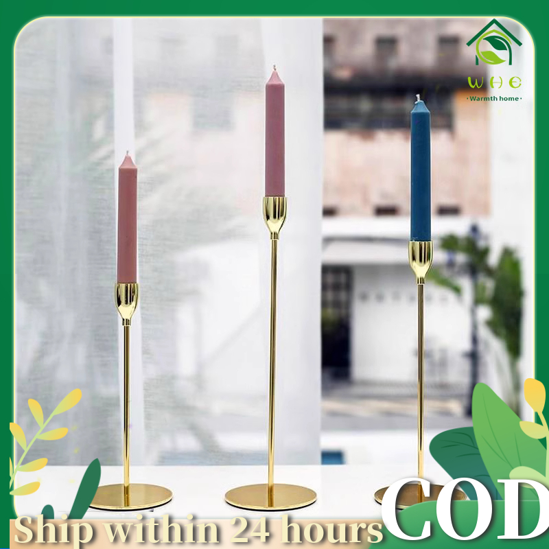 【COD】Romantic Gold Candle Holder Stand Single Head Geometric Tealight ...
