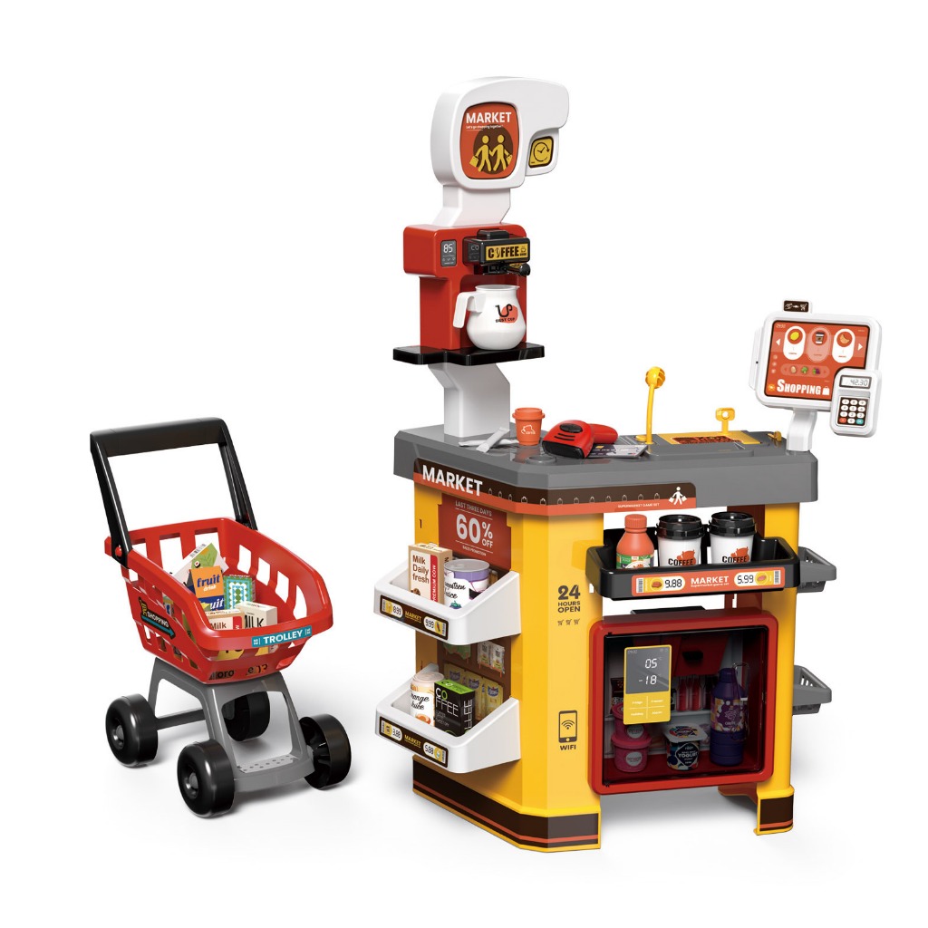Supermarket 668-130 Kids Pretend Play Set with Trolley, Scanner, Fridge ...