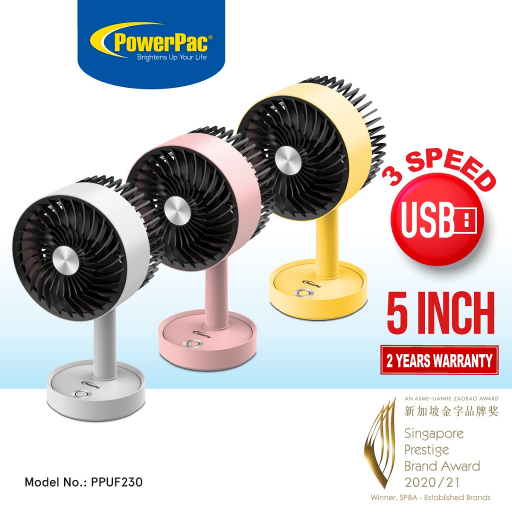 PowerPac 5" Table Fan – USB, Rechargeable, Portable Wireless ...