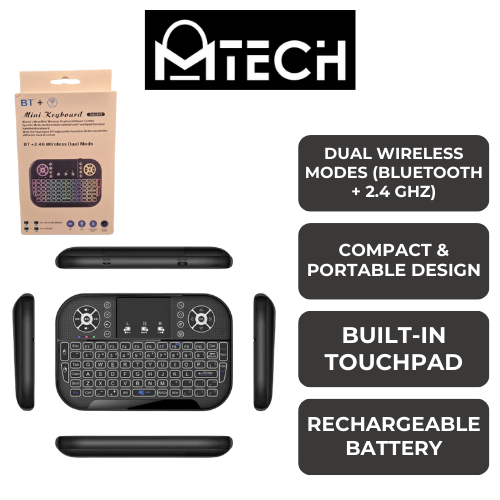 Mtech Wireless Backlit USB Dongle Rechargeable Air Mouse Mini Keyboard ...