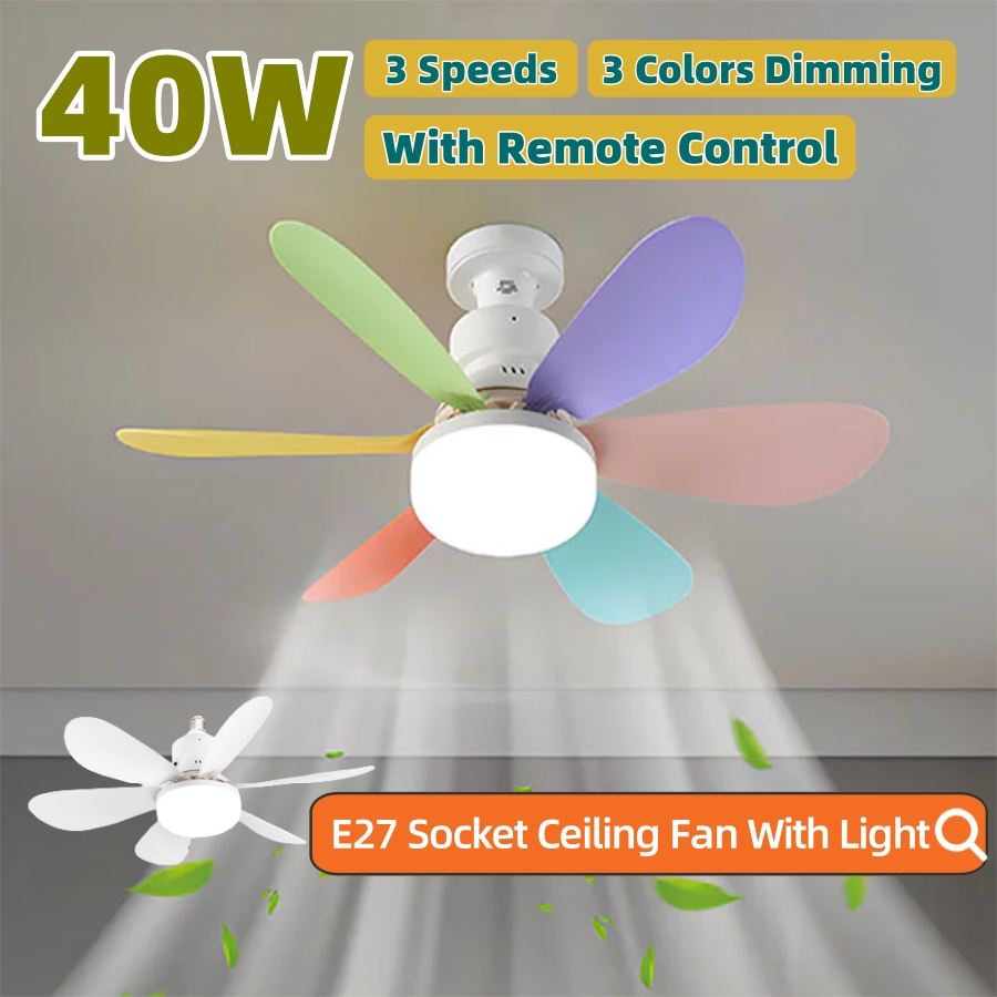 E27 40W Led Socket Ceiling Fan With Light With Remote Control Dimmable ...