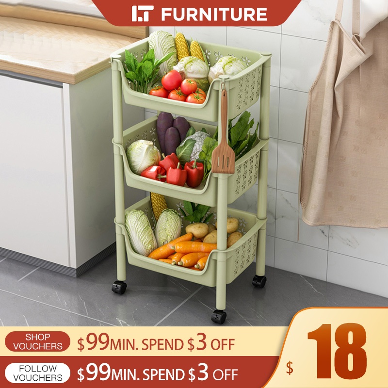 Movable Kitchen Rack Vegetables Basket Storage Kitchen Organiser ...