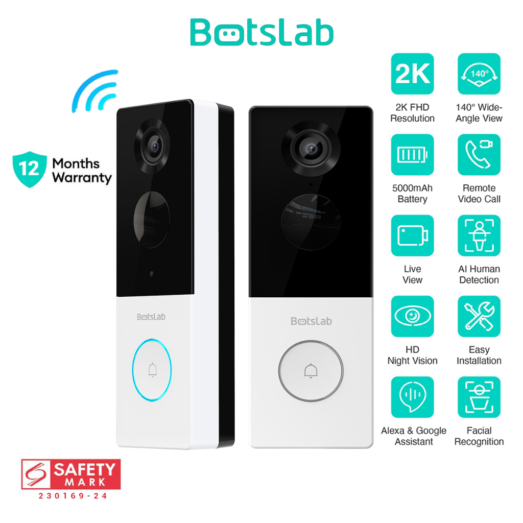 Botslab Video Door Bell Camera Wireless Doorbell Smart Doorbell 2K Battery-Powered Wireless Door ...