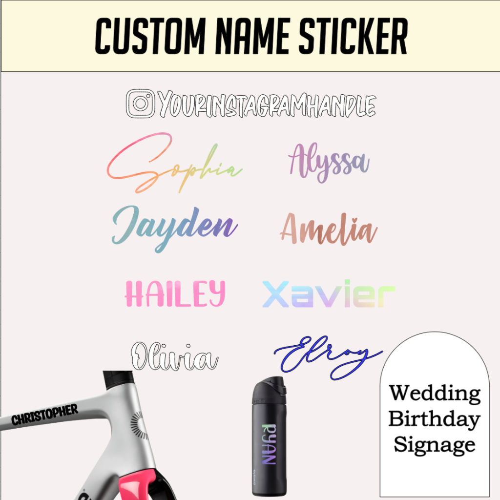[SG] Customise name sticker Personalised custom decal label vinyl bike ...