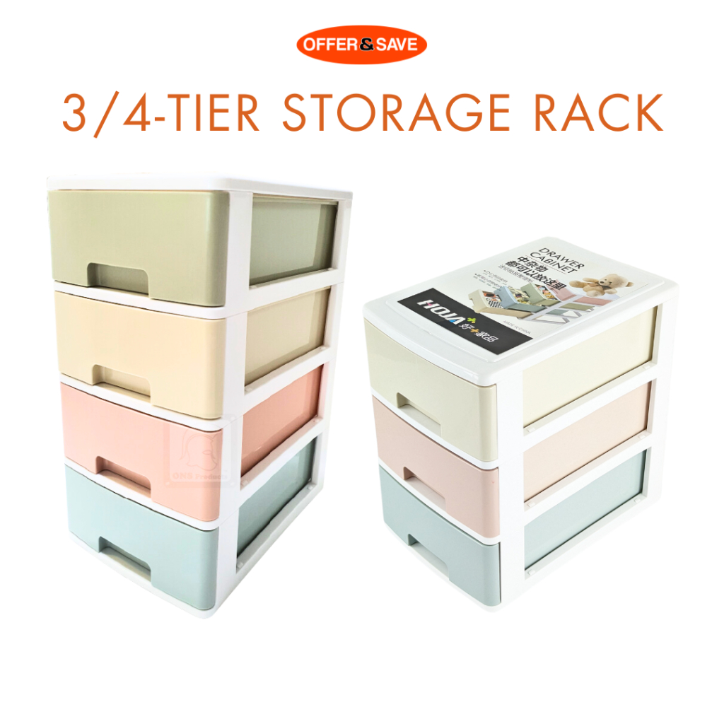 HOJA 3/4 Tier Plastic Drawer / Desktop Organizer Storage Box / Storage ...