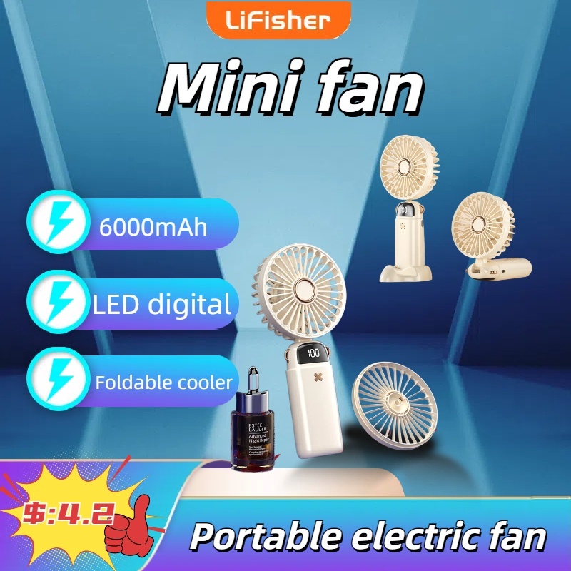 Mini Fan LED Digital 6000mAh Spray Light Portable Electric Fan Holder ...