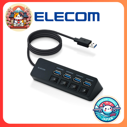 ELECOM USB Hub U3H-S418BBK/EC USB3.0 A port x 4 cable length 1.0m Black ...