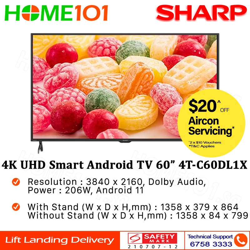 Sharp 4K UHD Android Smart TV 60" 4T-C60DL1X | Shopee Singapore