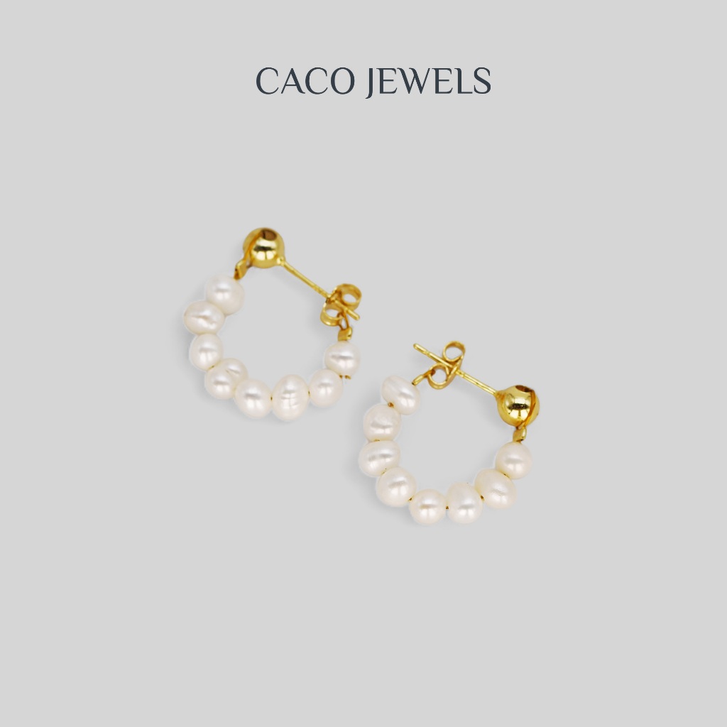CACO Freshwater Pearl Earrings 14K Gold Plated 925 Silver Post "Loop ...