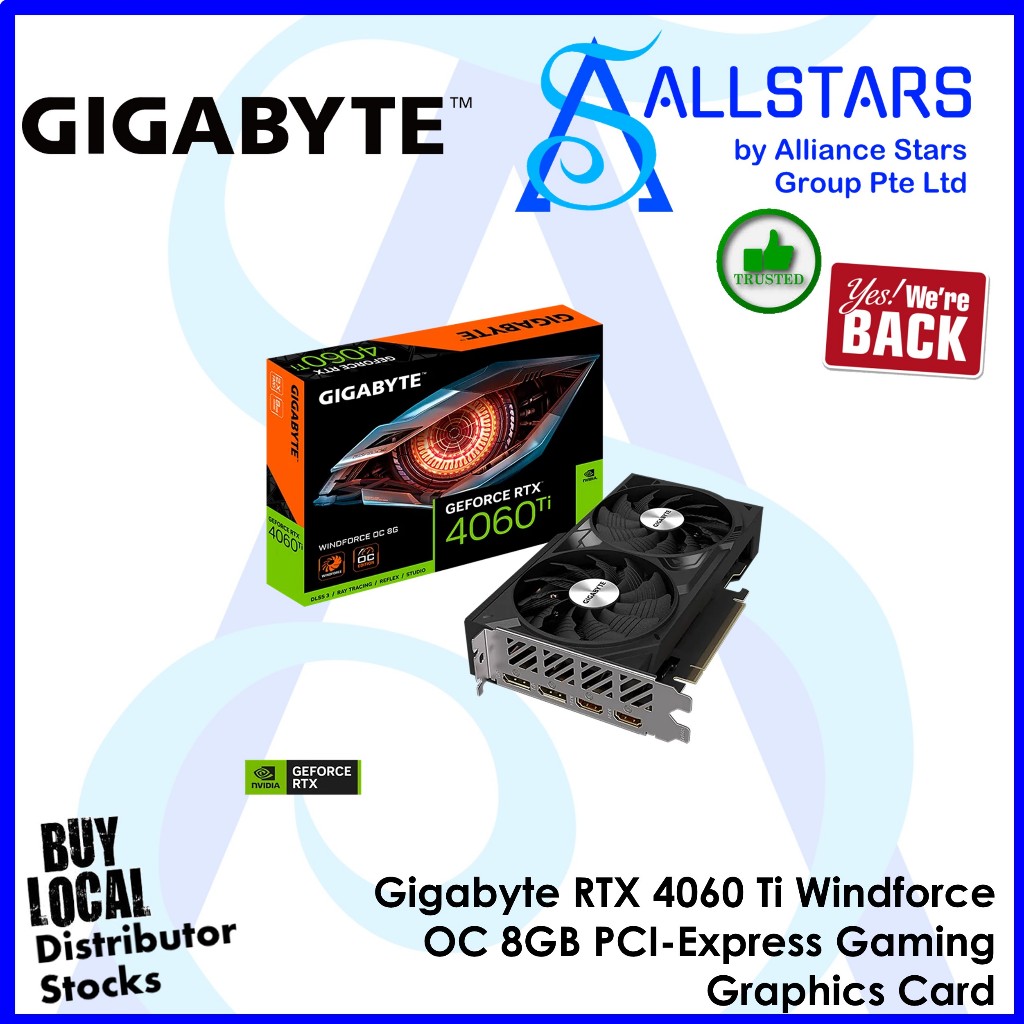 (ALLSTARS) Gigabyte RTX 4060 Ti Windforce OC 8GB PCI-Express Gaming ...