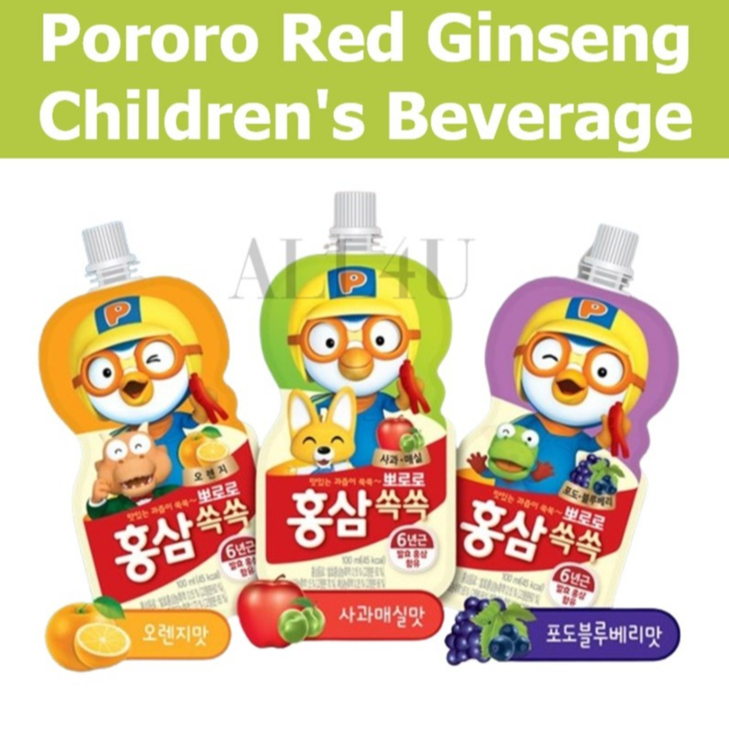 [Paldo] Pororo Red Ginseng Kids Drink Orange / Grape / Apple Flavor ...